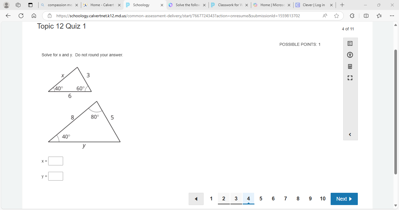 Solve for x and y Do not round your answer | StudyX