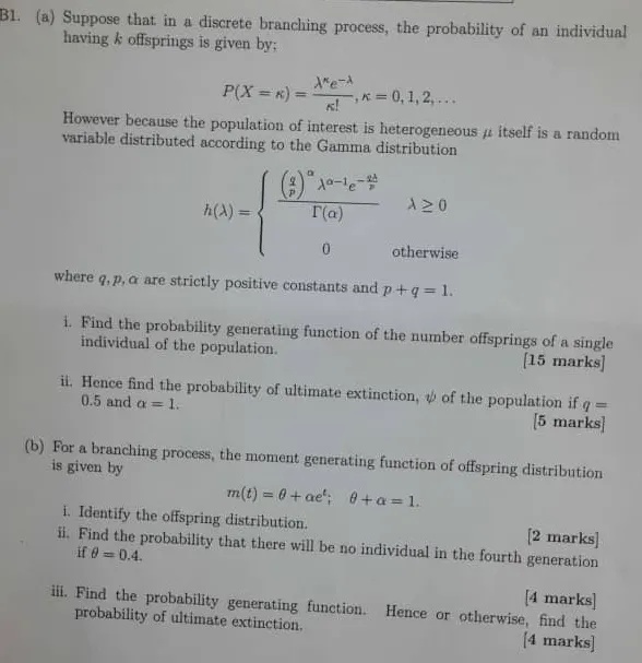 B1 (a) Suppose that in a discrete branching | StudyX
