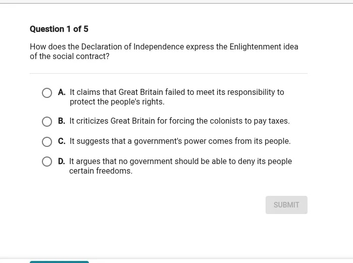 Question 1 of 5 How does the Declaration of | StudyX