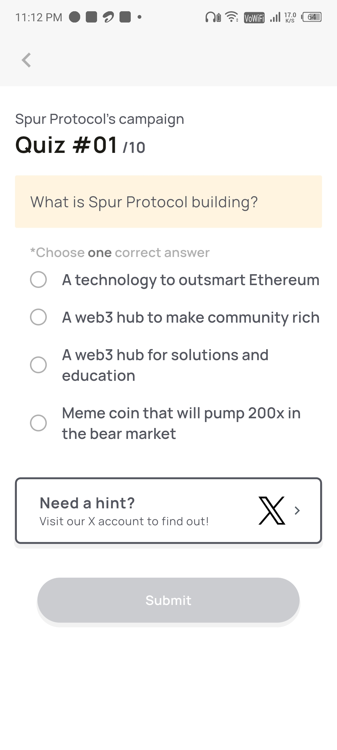 Spur Protocols campaign Quiz 01 /10 What is | StudyX