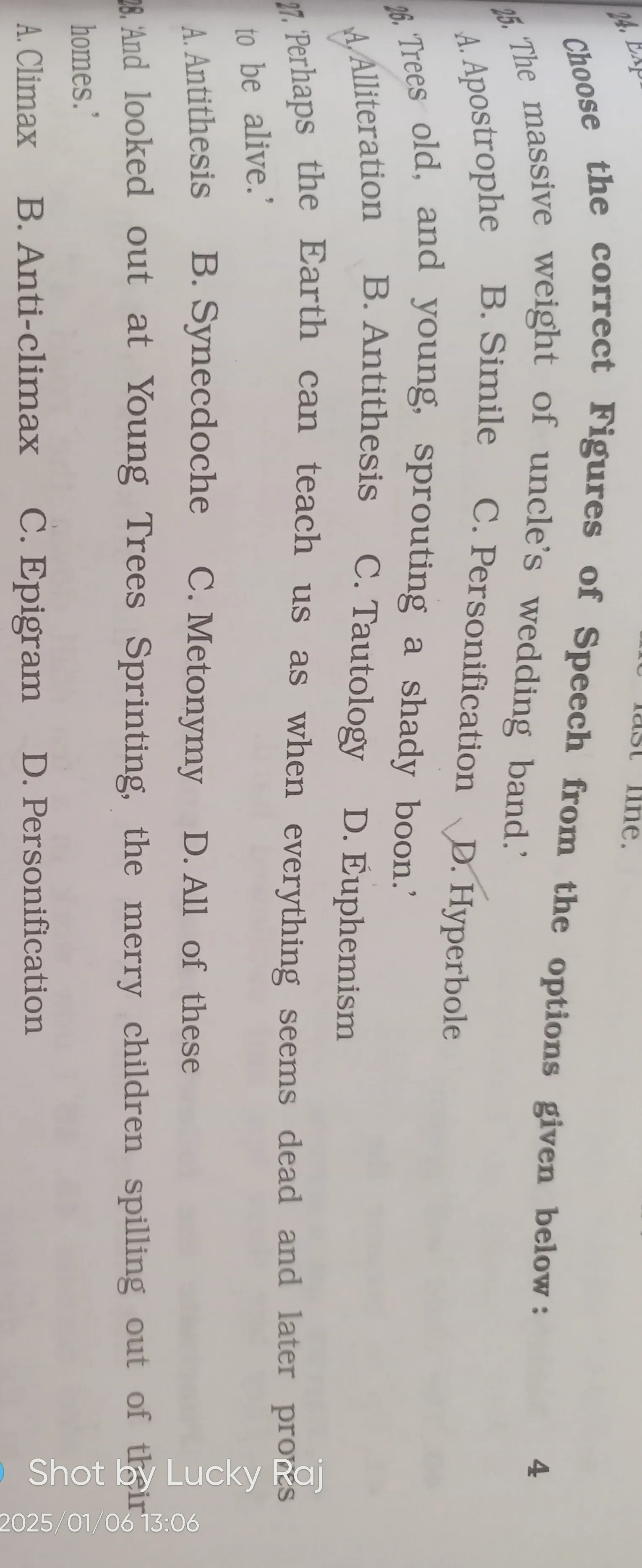 Choose the correct Figures of Speech from | StudyX