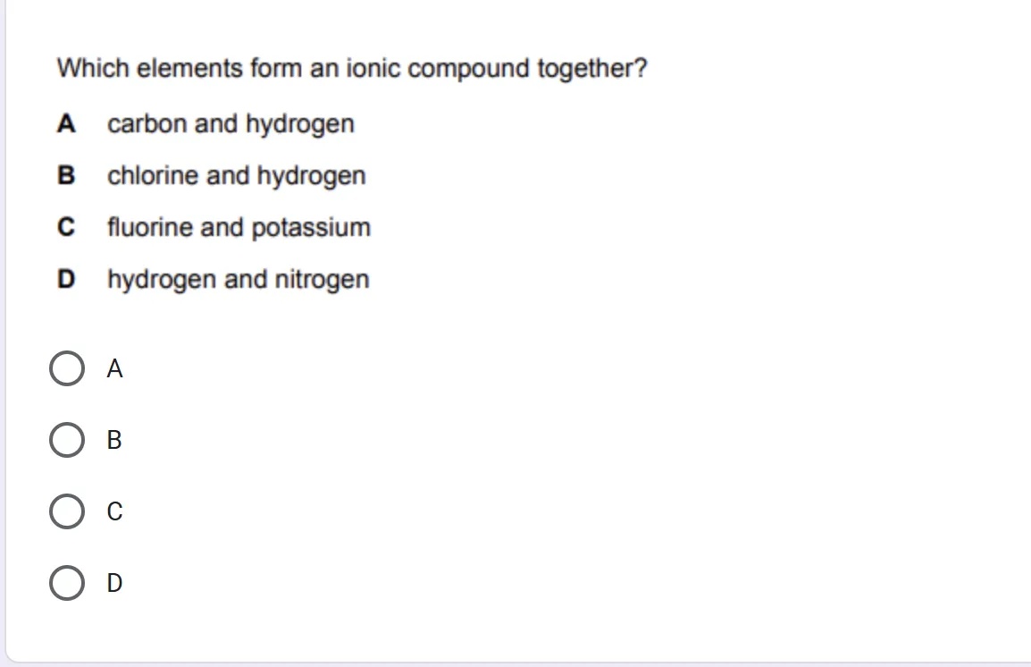 Which elements form an ionic compound | StudyX