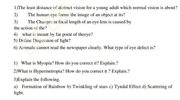 1)The least distance of distinct vision for | StudyX