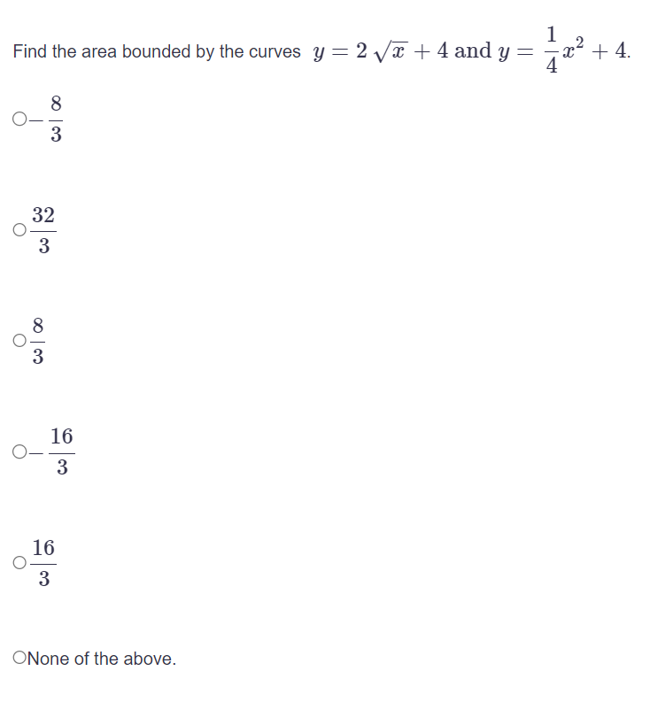Find the area bounded by the curves y = 2 x