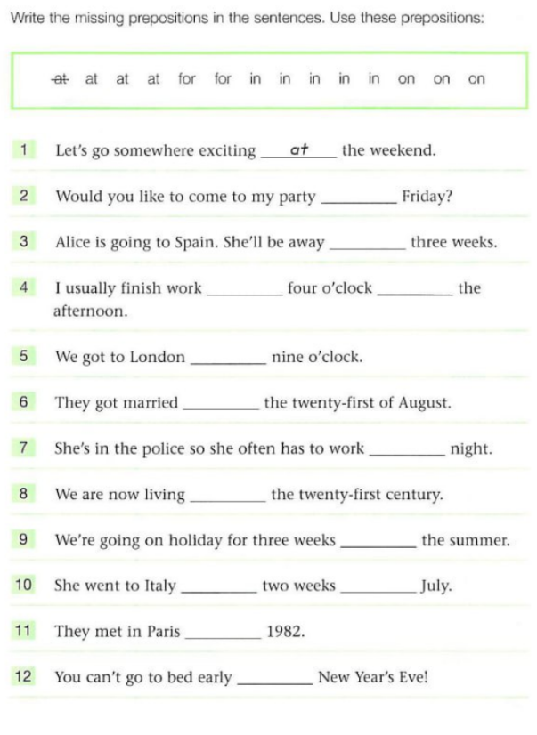 Write the missing prepositions in the | StudyX