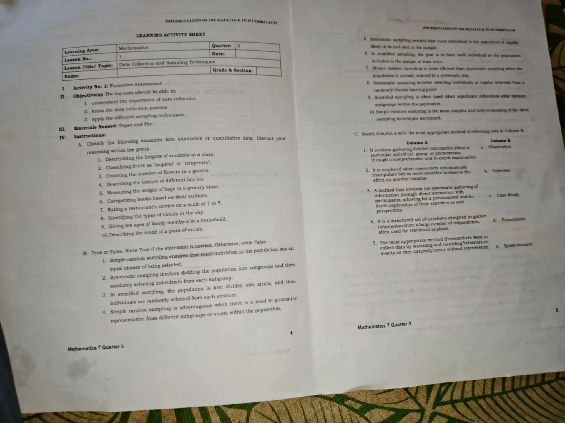 IMPLEMENTATION OF THE MATATAG I TO IS | StudyX
