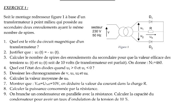 EXERCICE 1 Soit le montage redresseur figure | StudyX