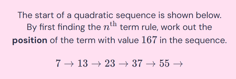 The start of a quadratic sequence is shown | StudyX