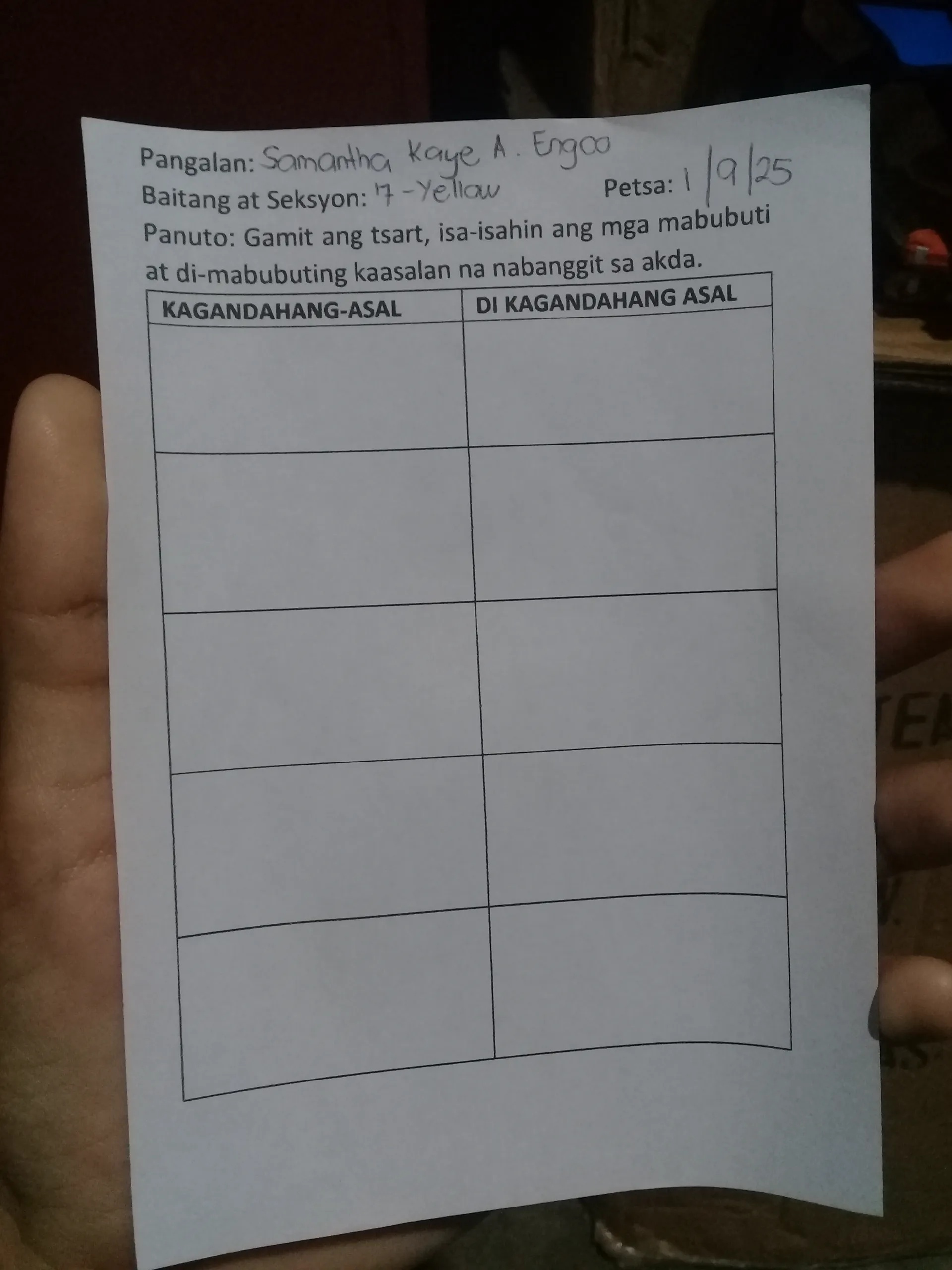 Pangalan Samantha Kaye A Engoo Baitang at | StudyX