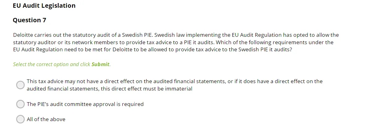 EU Audit Legislation Question 7 Deloitte | StudyX