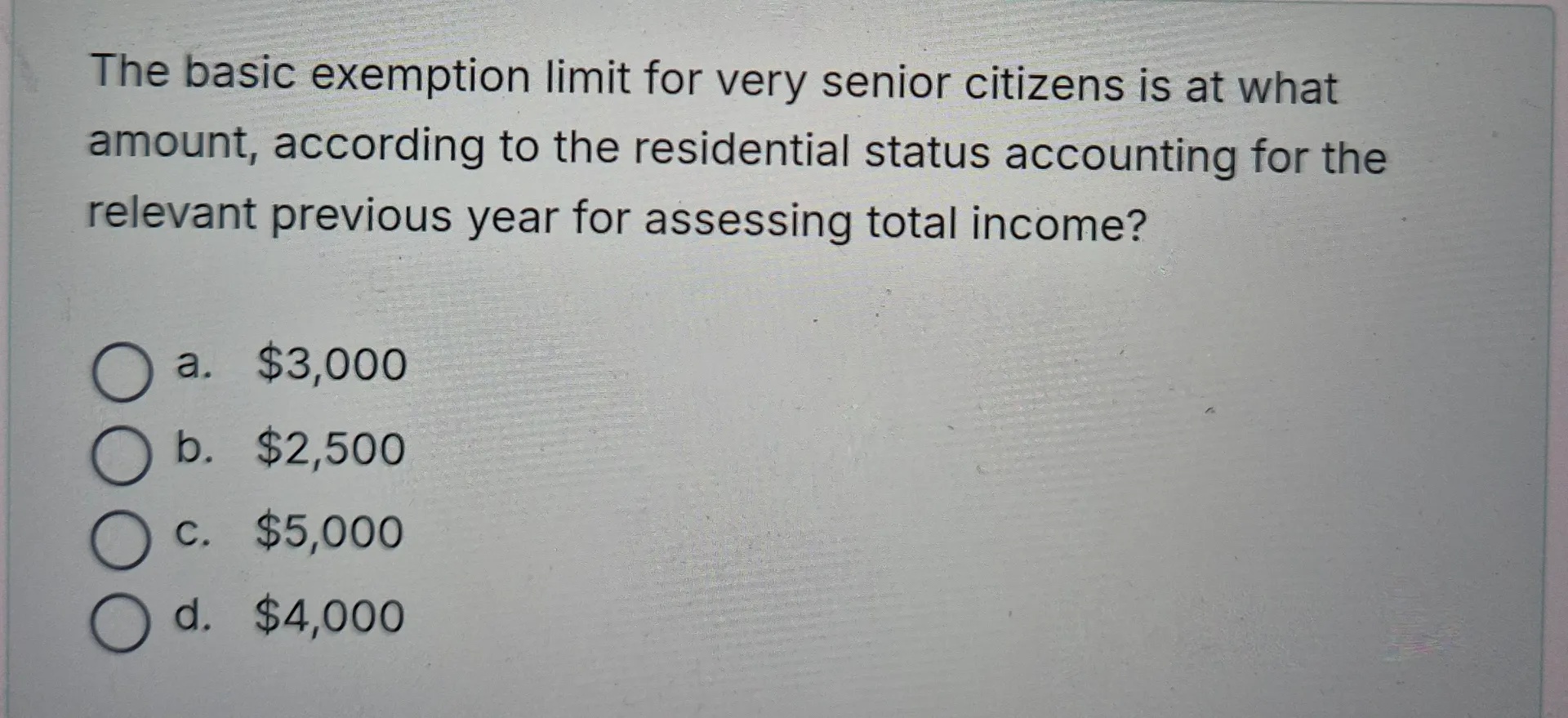 The basic exemption limit for very senior | StudyX