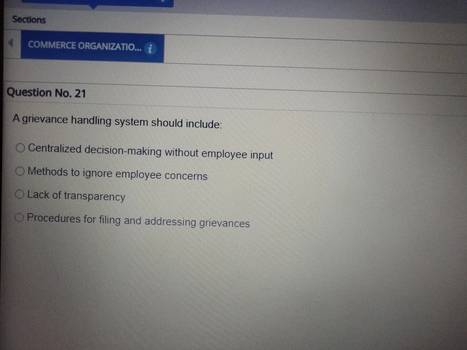Question No 21 A grievance handling system | StudyX