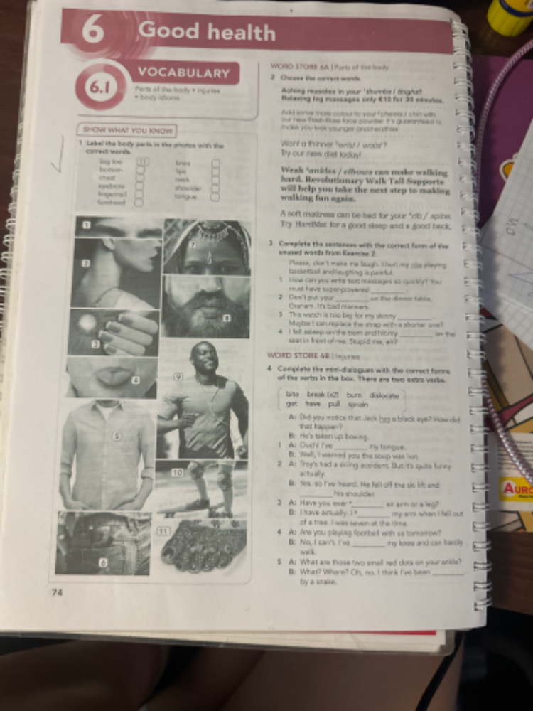 1 Label the body parts in the photos with