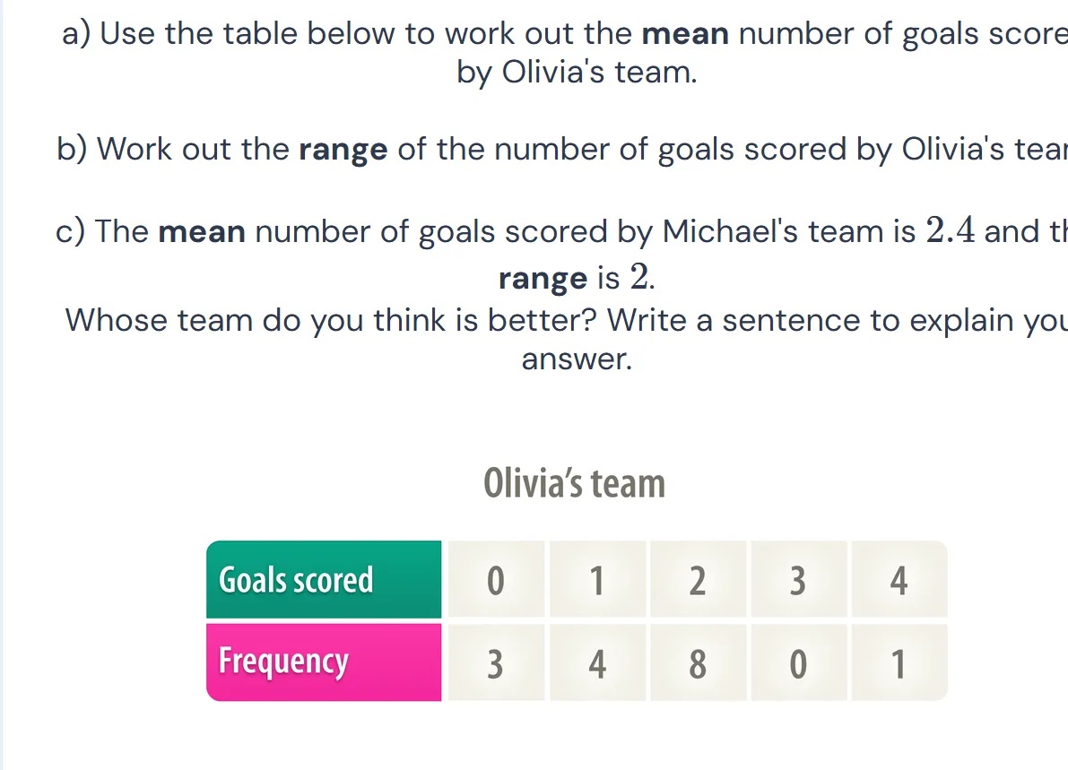 a) Use the table below to work out the mean | StudyX