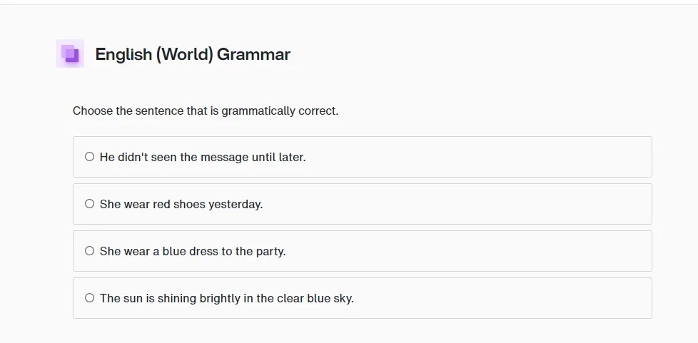 English (World) Grammar Choose the sentence | StudyX
