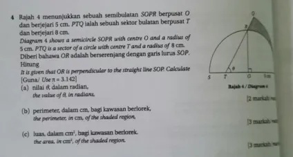 4 Rajah 4 menunjukkan sebuah semibulatan | StudyX