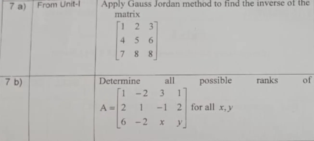 7 a) From Unit-I Apply Gauss Jordan method | StudyX