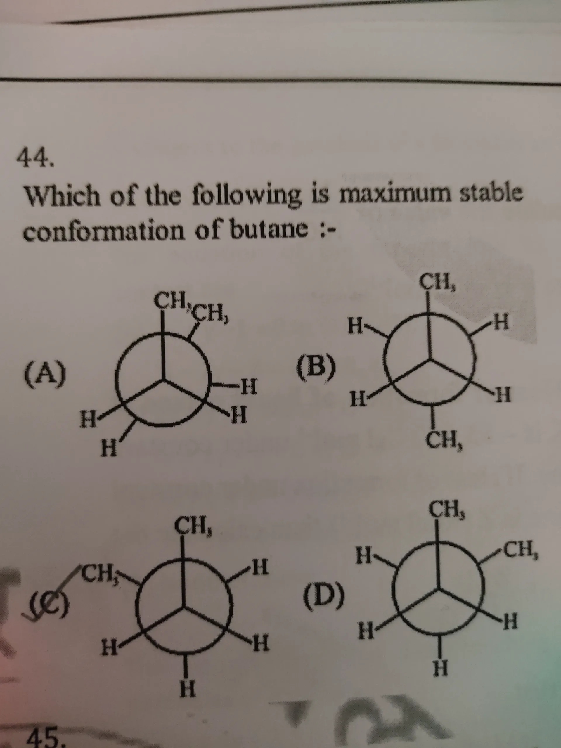 44 Which of the following is maximum stable | StudyX