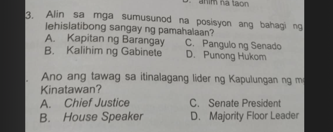 3 Alin sa mga sumusunod na posisyon ang | StudyX