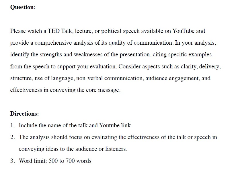 Question Please watch a TED Talk lecture or | StudyX