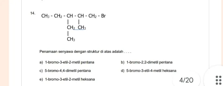 14 CH3-CH2-CH-CH2-Br CH2 CH3 CH3 Penamaan | StudyX