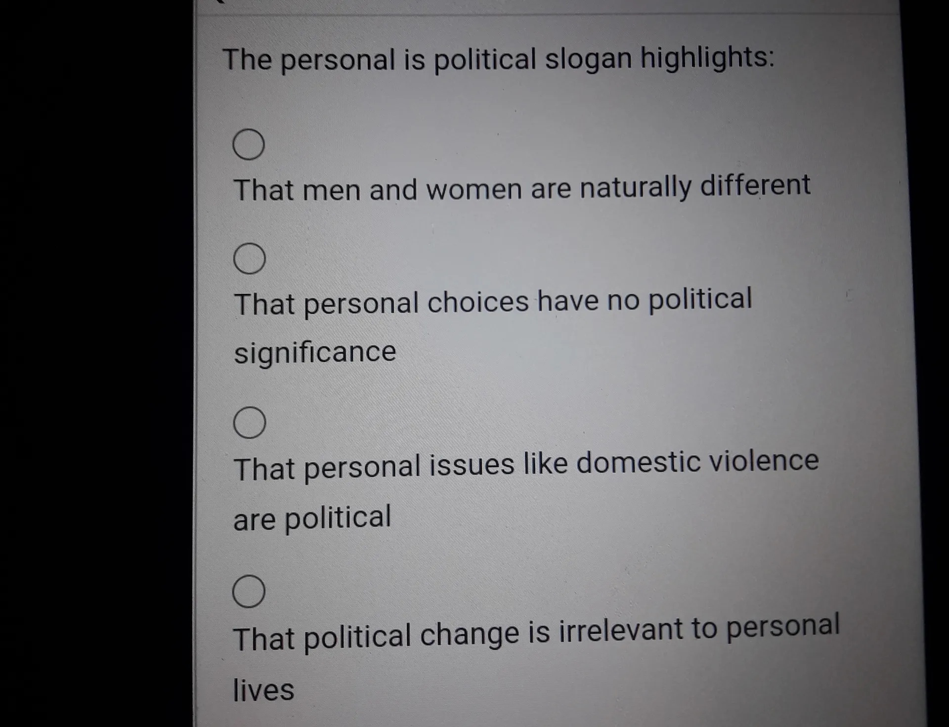 The personal is political slogan highlights | StudyX