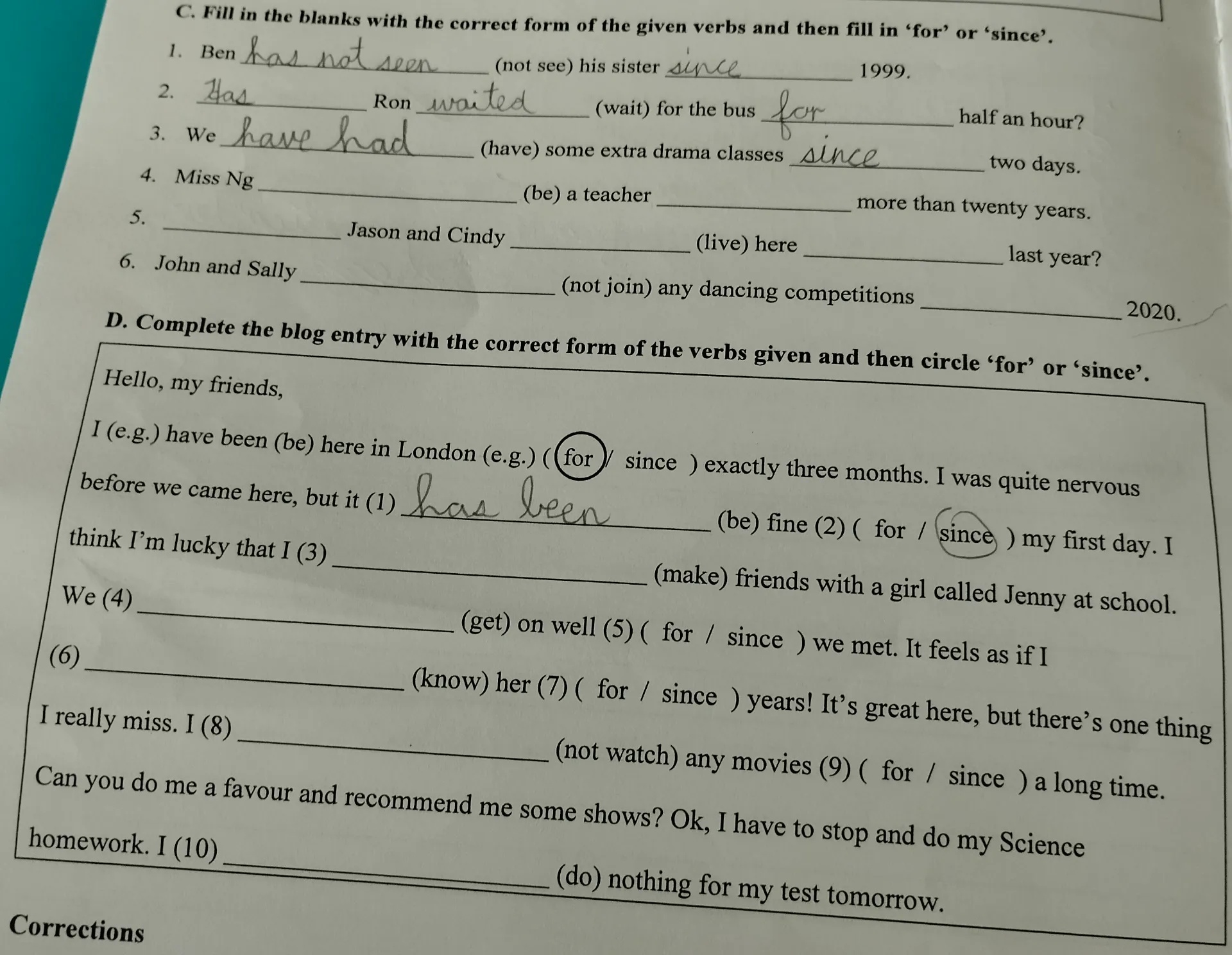 C Fill in the blanks with the correct form | StudyX