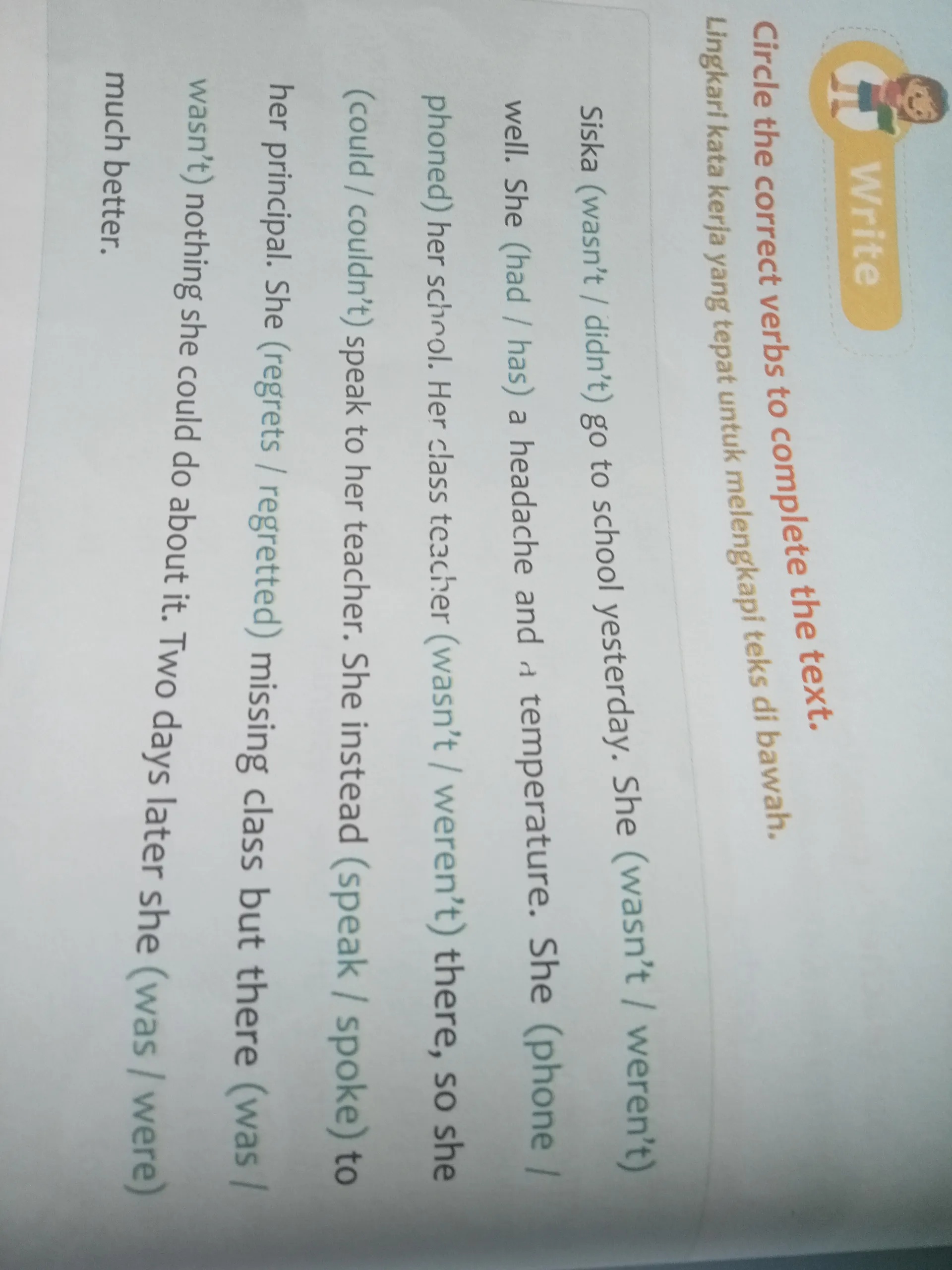 Write Circle the correct verbs to complete | StudyX