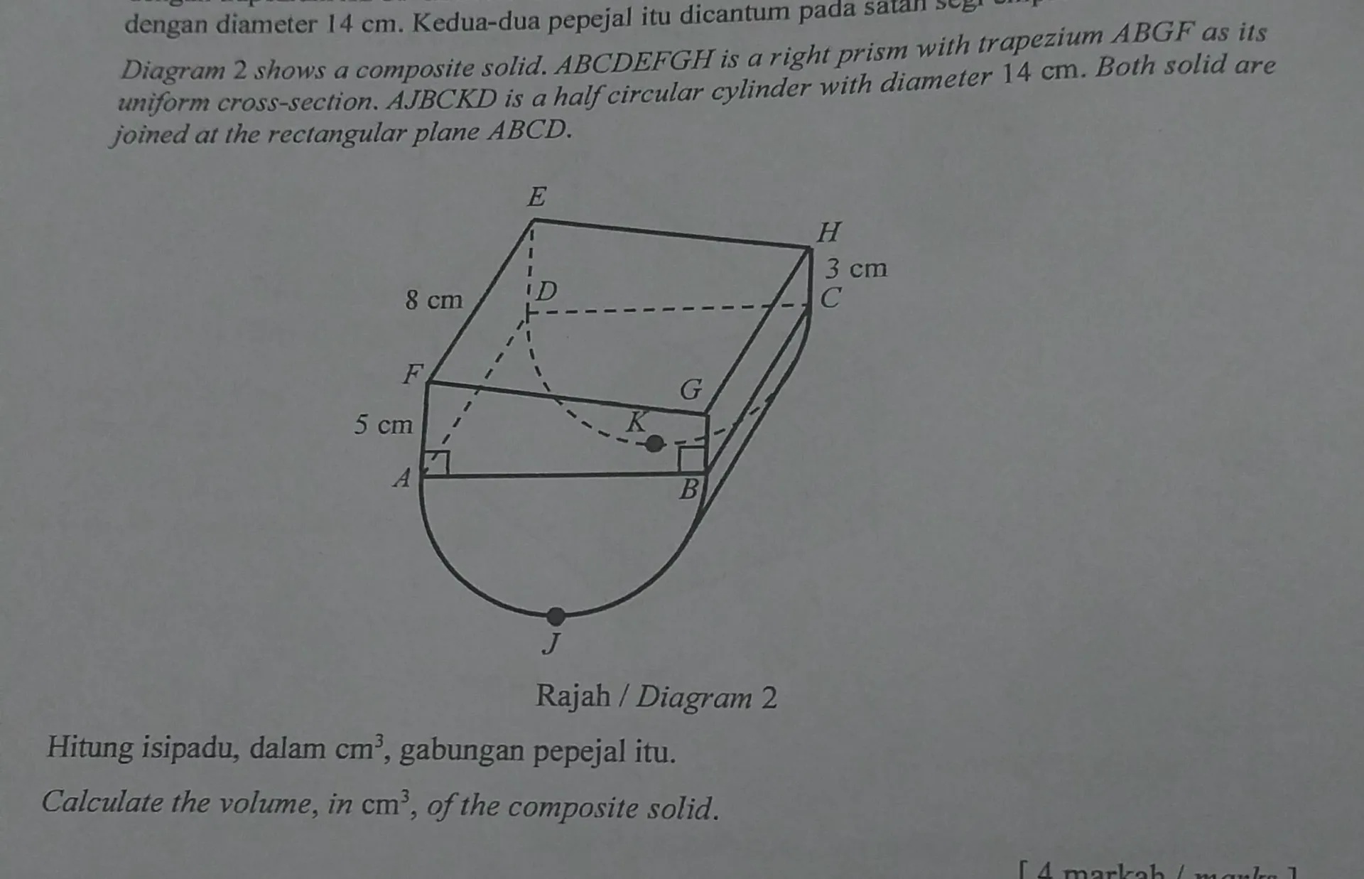 Diagram 2 shows a composite solid ABCDEFGH | StudyX