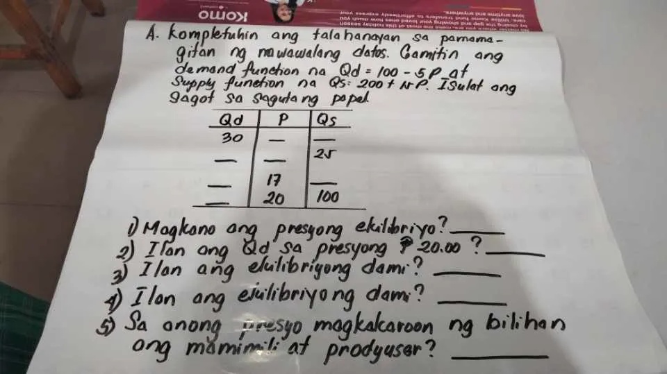A Kompletuhin ang talahanayan sa pamamagitan | StudyX