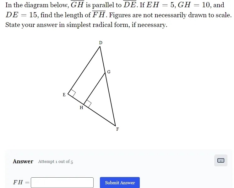 In the diagram below GH is parallel to DE If | StudyX