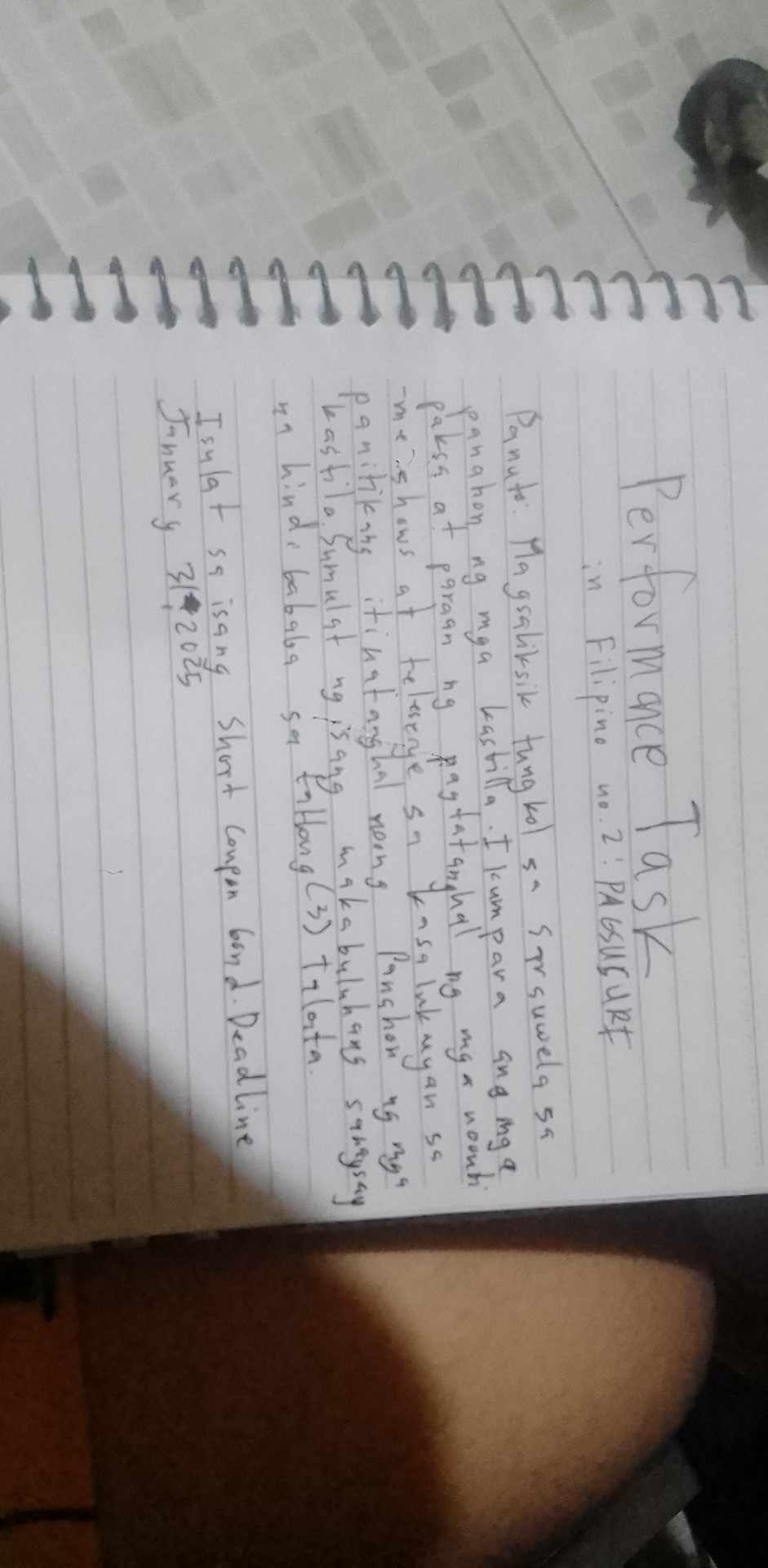 Performance Task in Filipino no2 PAGSUSURF | StudyX