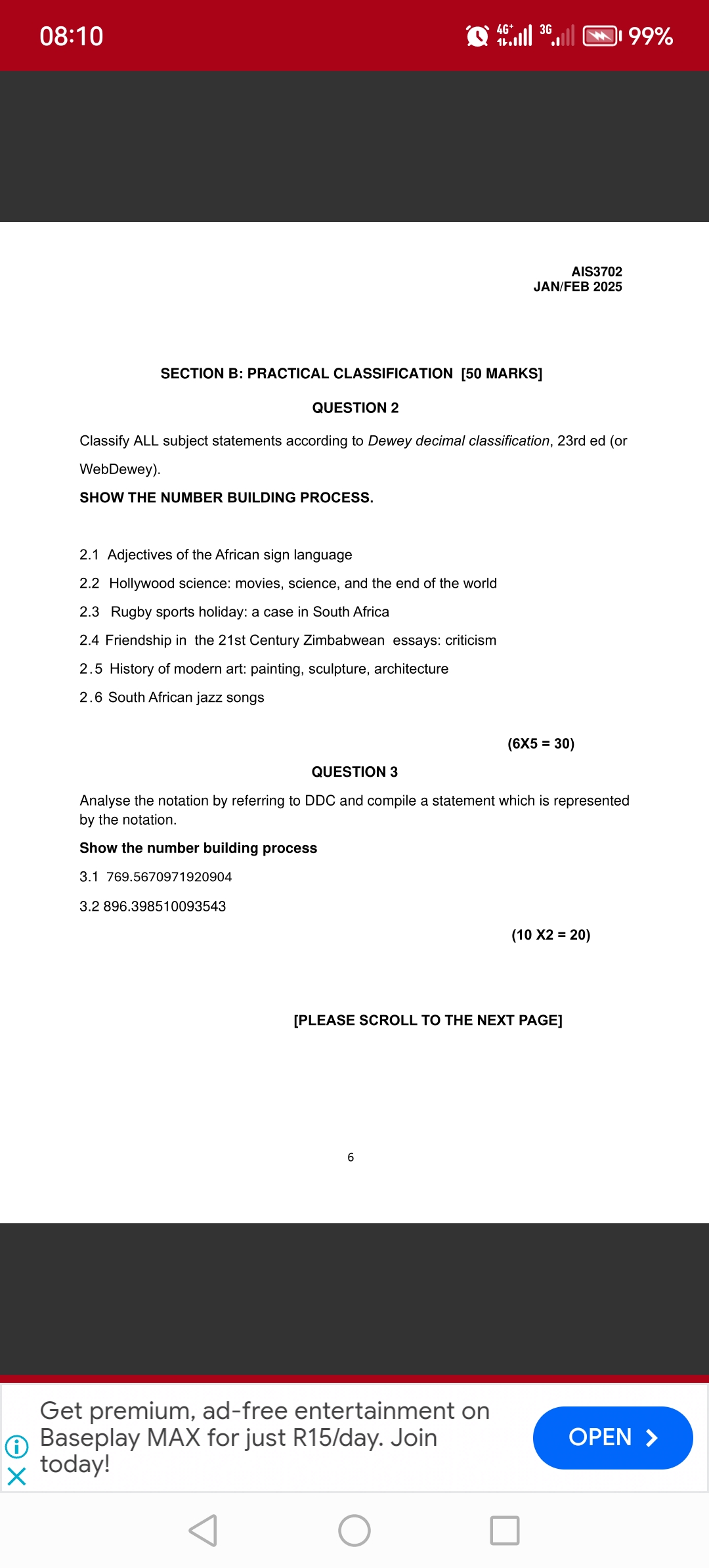 SECTION B PRACTICAL CLASSIFICATION 50 MARKS | StudyX