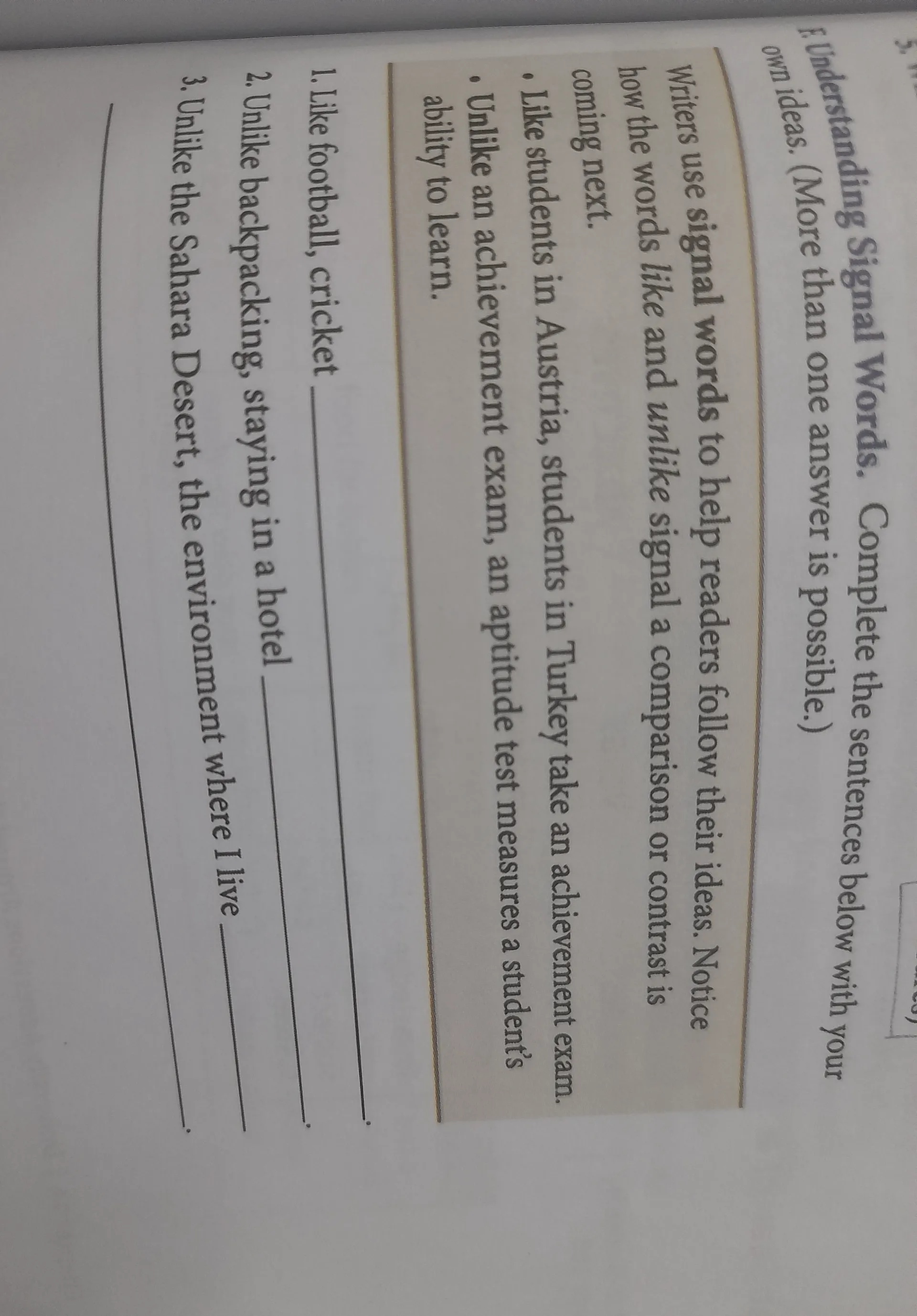 Understanding Signal Words Complete the | StudyX