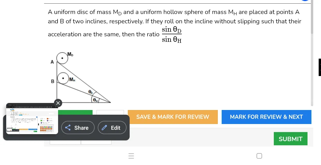 A uniform disc of mass MD and a uniform | StudyX