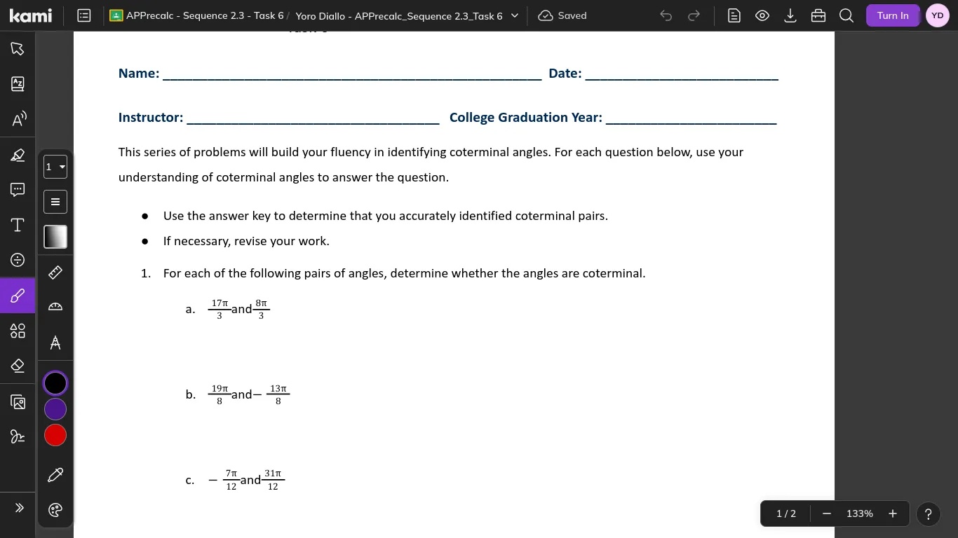 1 For each of the following pairs of angles | StudyX