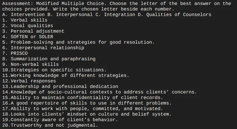 Assessment Modified Multiple Choice Choose | StudyX