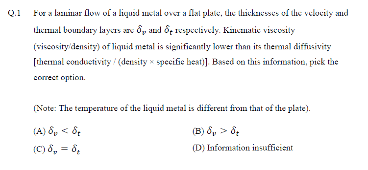 Q1 For a laminar flow of a liquid metal over | StudyX