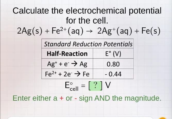 Calculate the electrochemical potential for | StudyX
