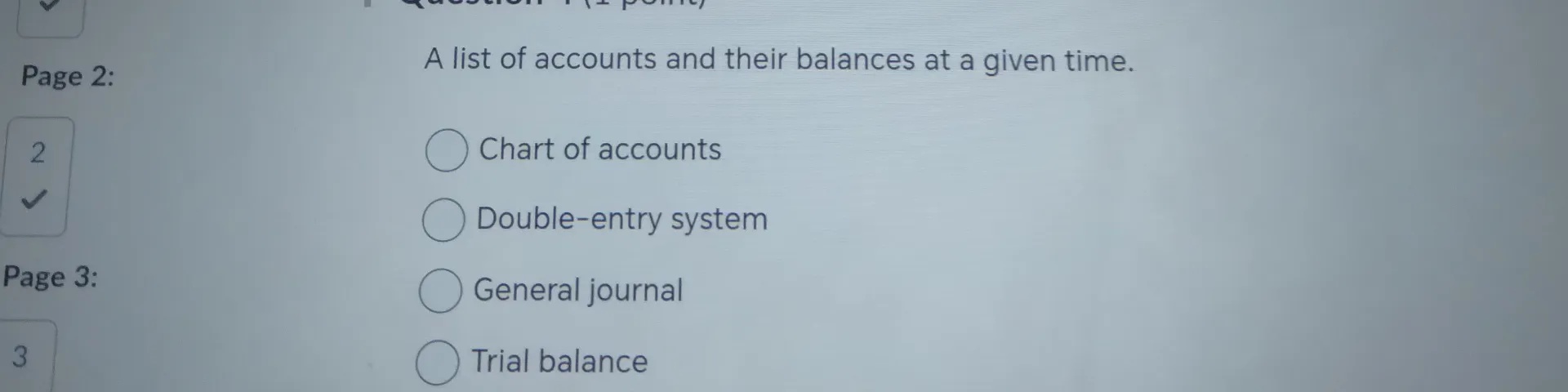 A list of accounts and their balances at a