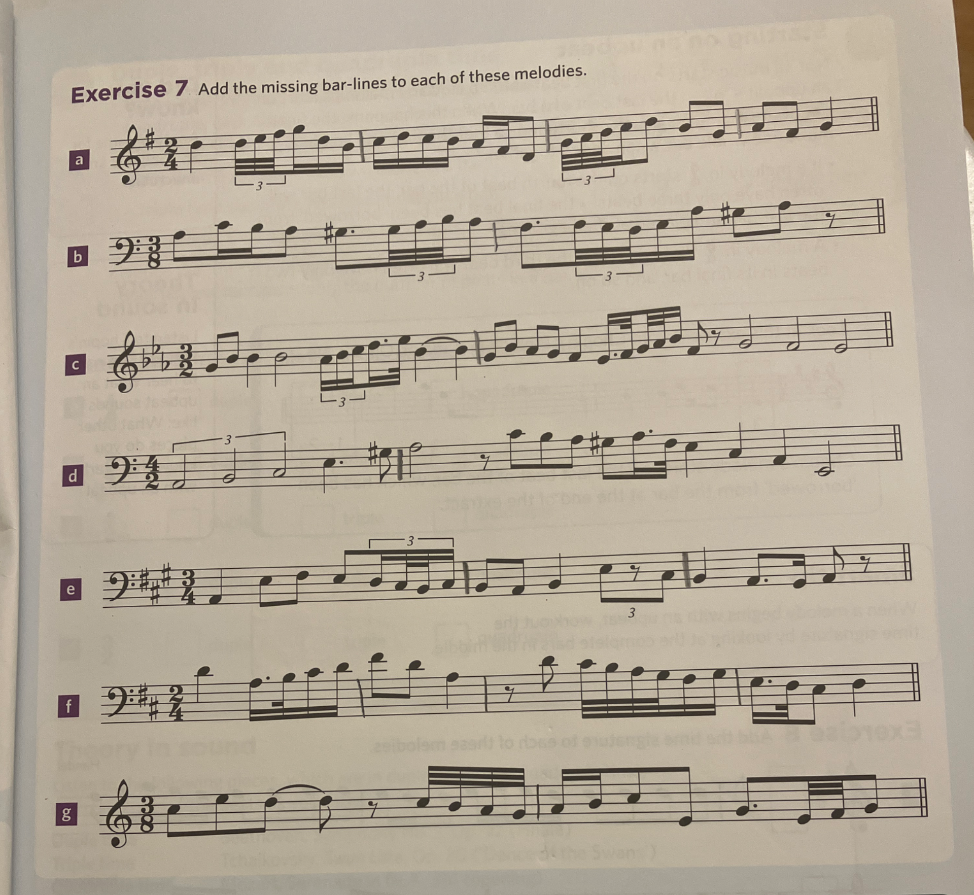 Exercise 7 Add the missing bar-lines to each