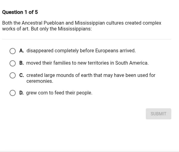 Question 1 of 5 Both the Ancestral Puebloan | StudyX