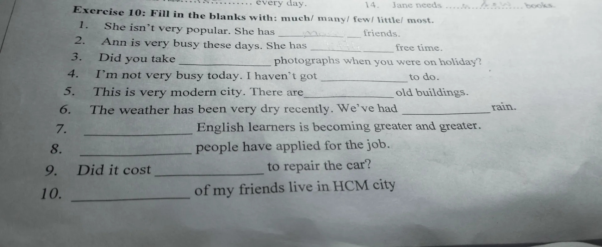 Exercise 10 Fill in the blanks with much/ | StudyX