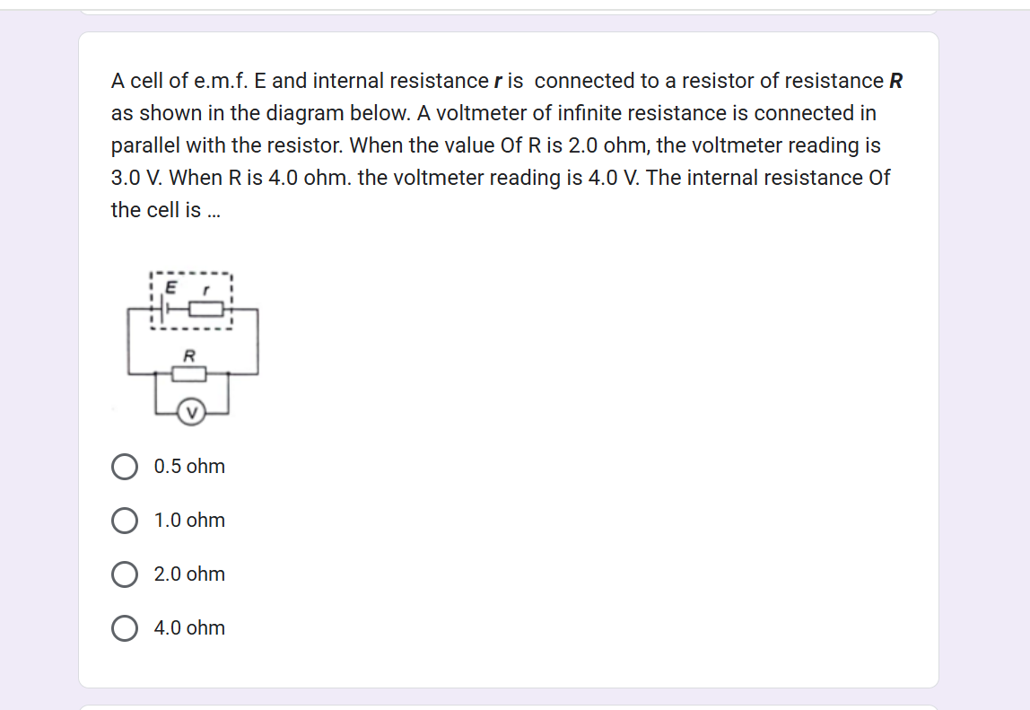 A cell of emf E and internal resistance r is | StudyX