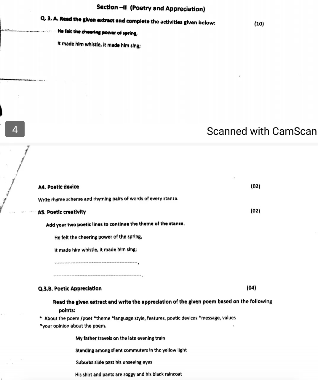Section -II (Poetry and Appreciation) Q 3 A | StudyX