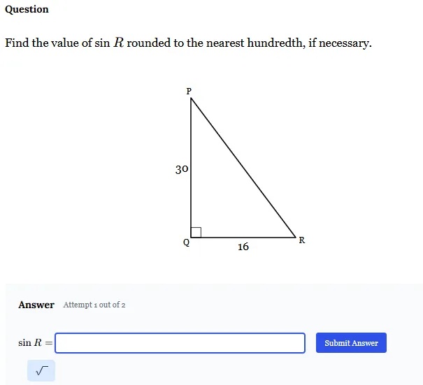 Find the value of sin R rounded to the | StudyX