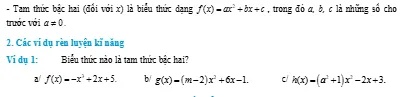 Tam thc bc hai (i vi x) l biu thc dng f(x)