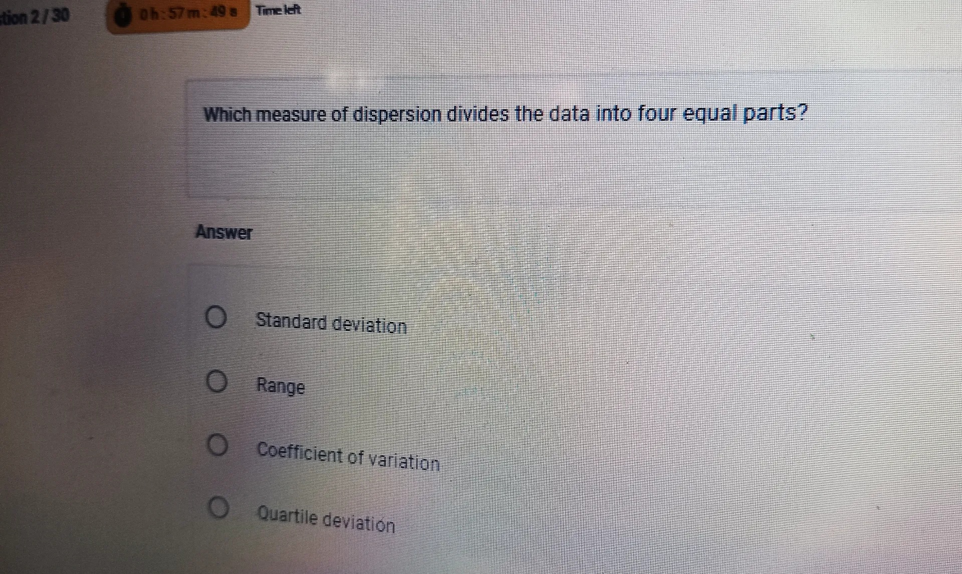 Which measure of dispersion divides the data | StudyX