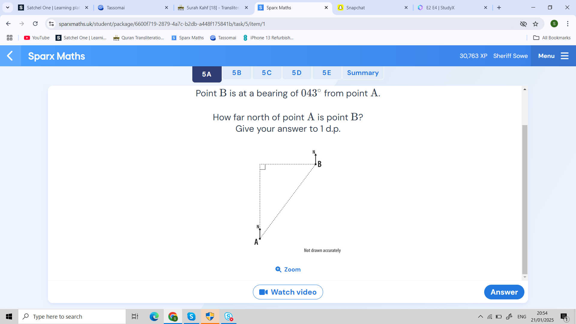 Point B is at a bearing of 043 from point A | StudyX
