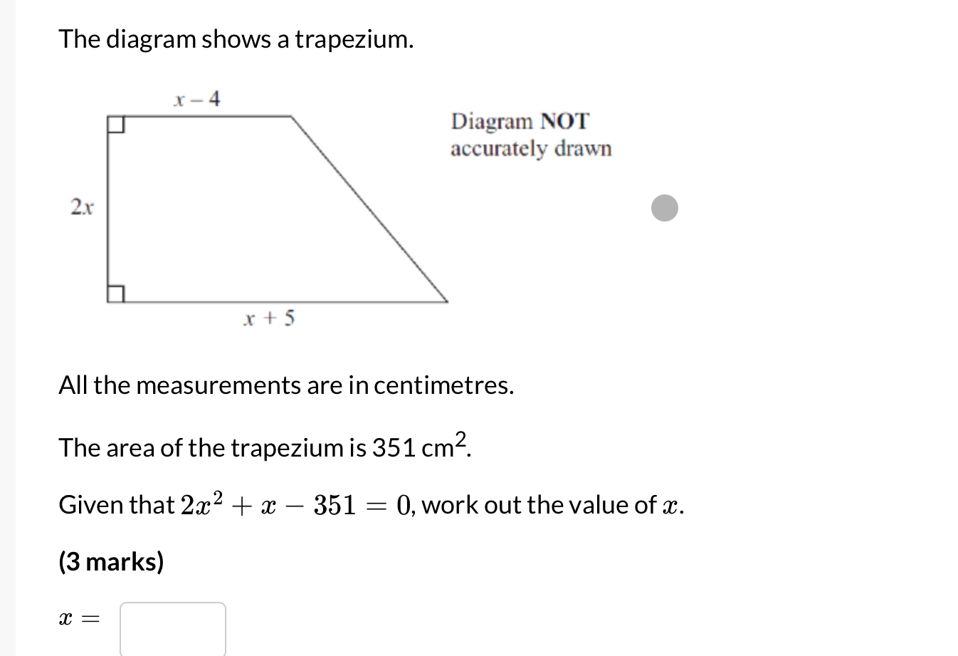 The diagram shows a trapezium Diagram | StudyX